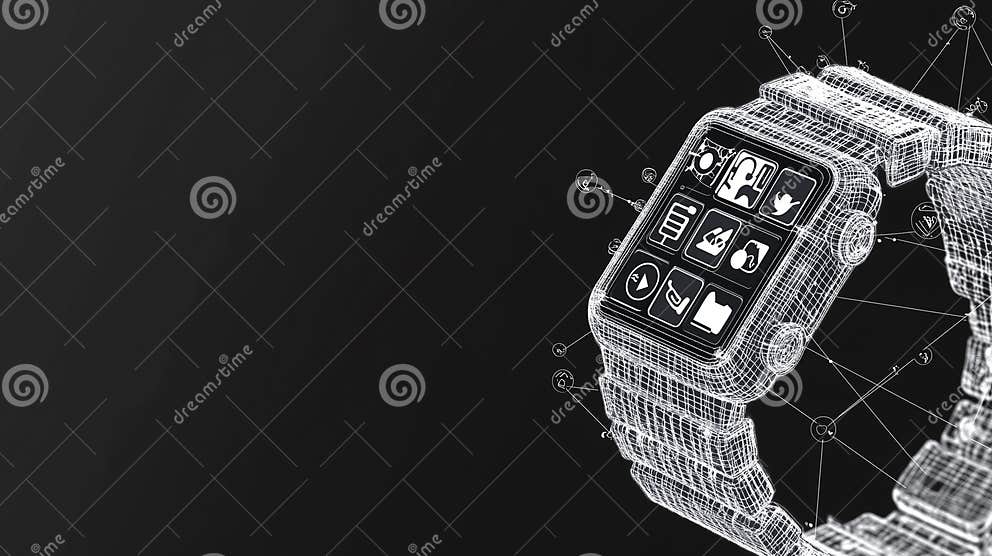 Futuristic Smartwatch with a Digital Wireframe Interface Stock ...