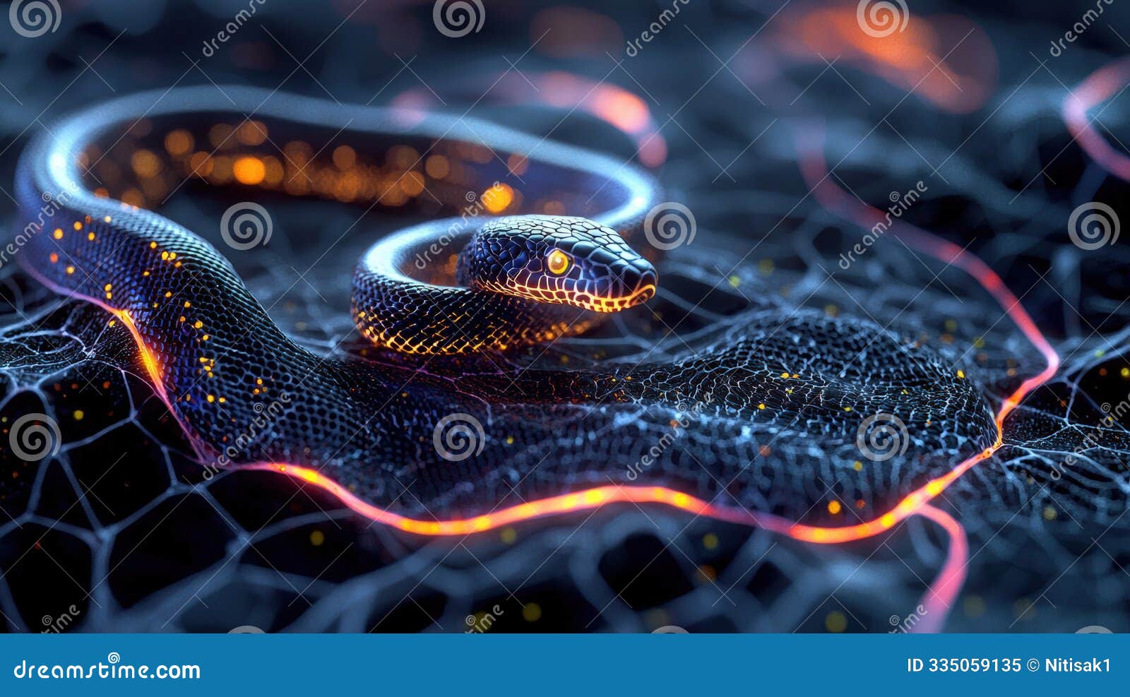 A Futuristic Snake Design with Glowing Features in a Dark Hightech ...