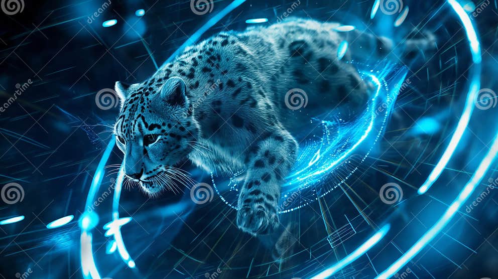 Futuristic Snow Leopard in a Digital Realm Stock Image - Image of ...