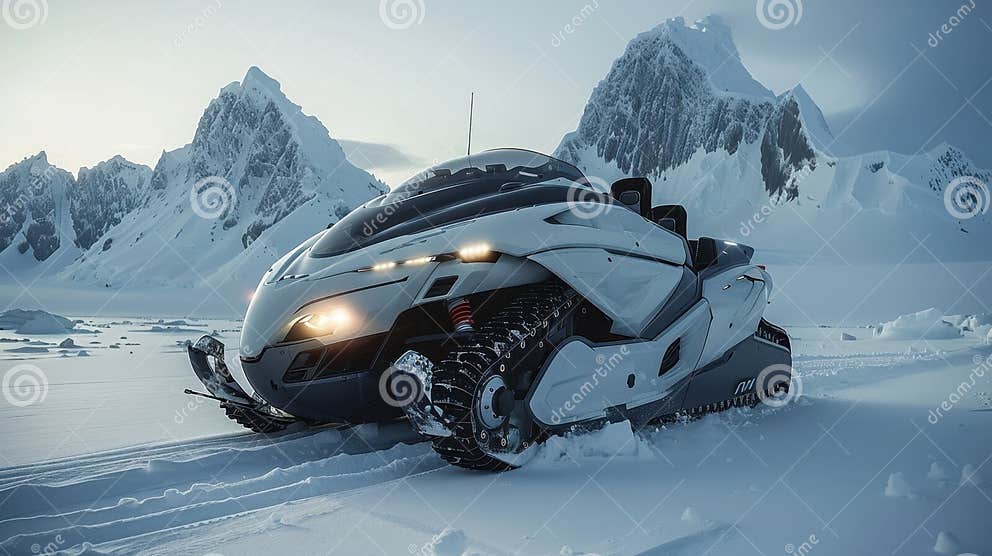 Futuristic Snowmobile in the Mountains . Arctic Snowmobile of the ...