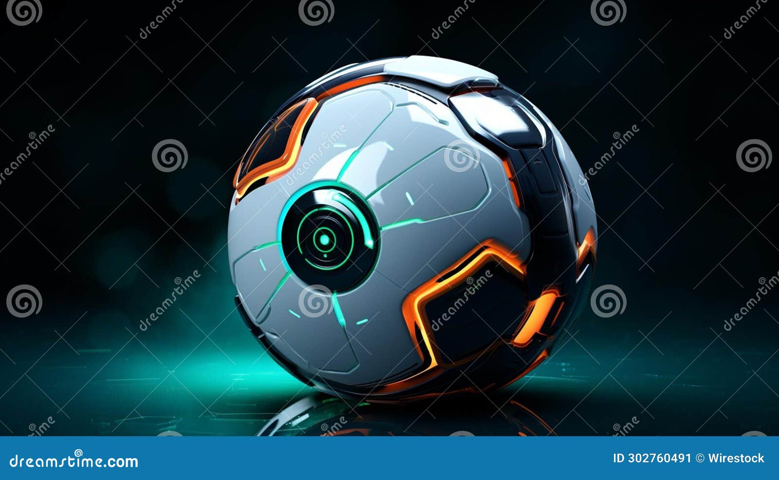 Futuristic Soccer Ball Sitting Atop a Dark Surface, Illuminated by a ...