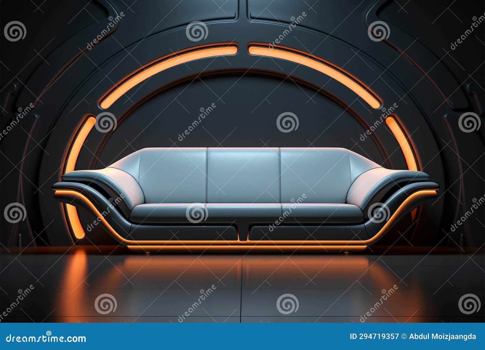 Futuristic Sofa and High Tech Wall Create a Modern Composition Stock ...