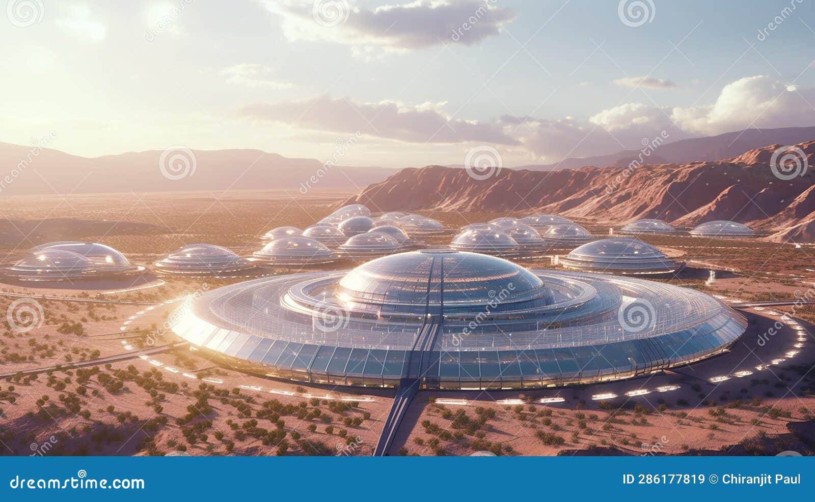 Futuristic Solar Power Station Generates Clean Electricity Background ...