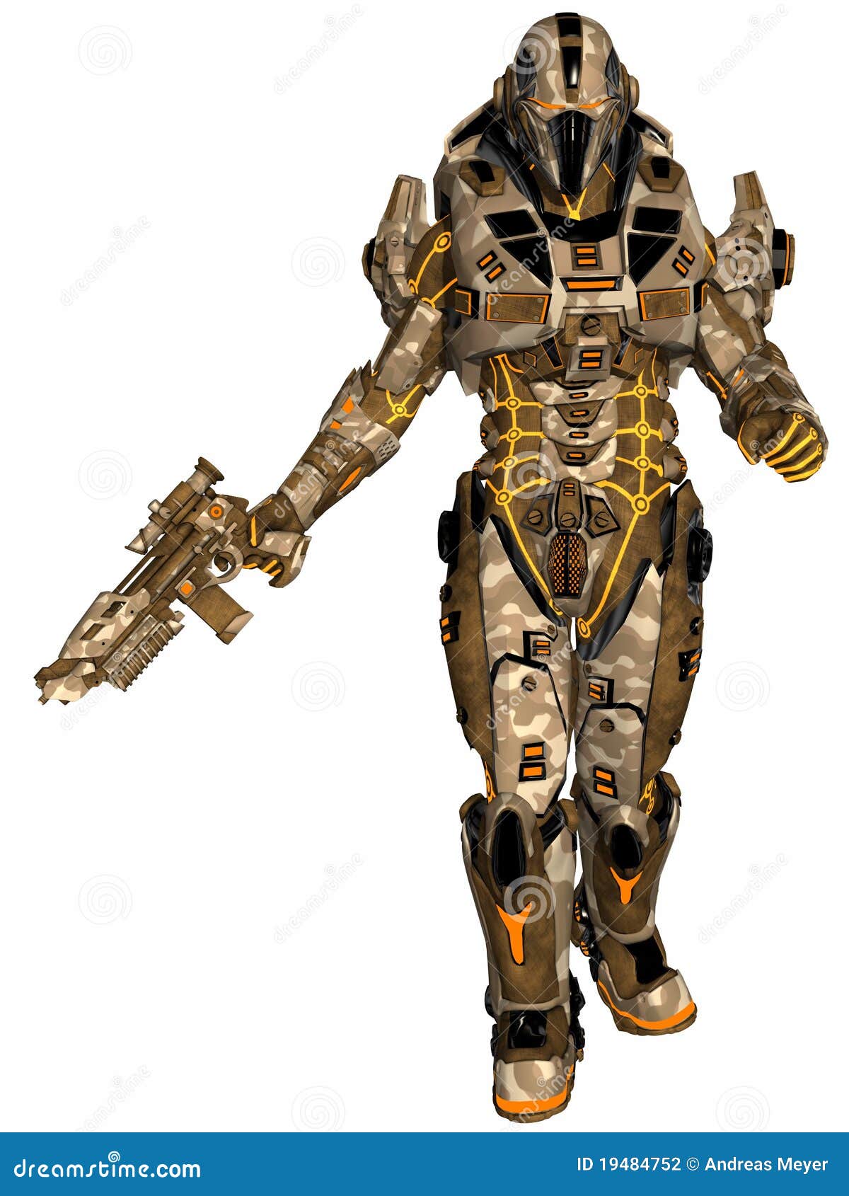 Futuristic Soldier In Black Uniform With Gun, 3d Illustration Royalty ...