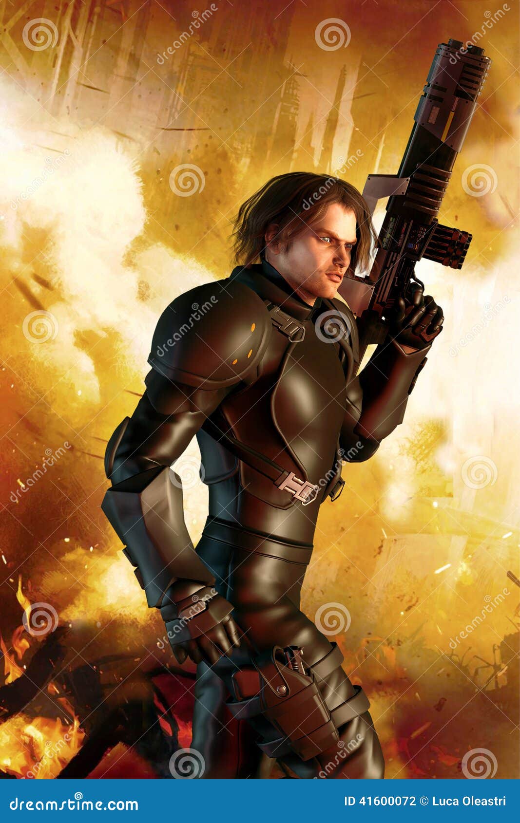 Futuristic Soldier In Bulletproof Armor Holding A Gun , Warrior ...