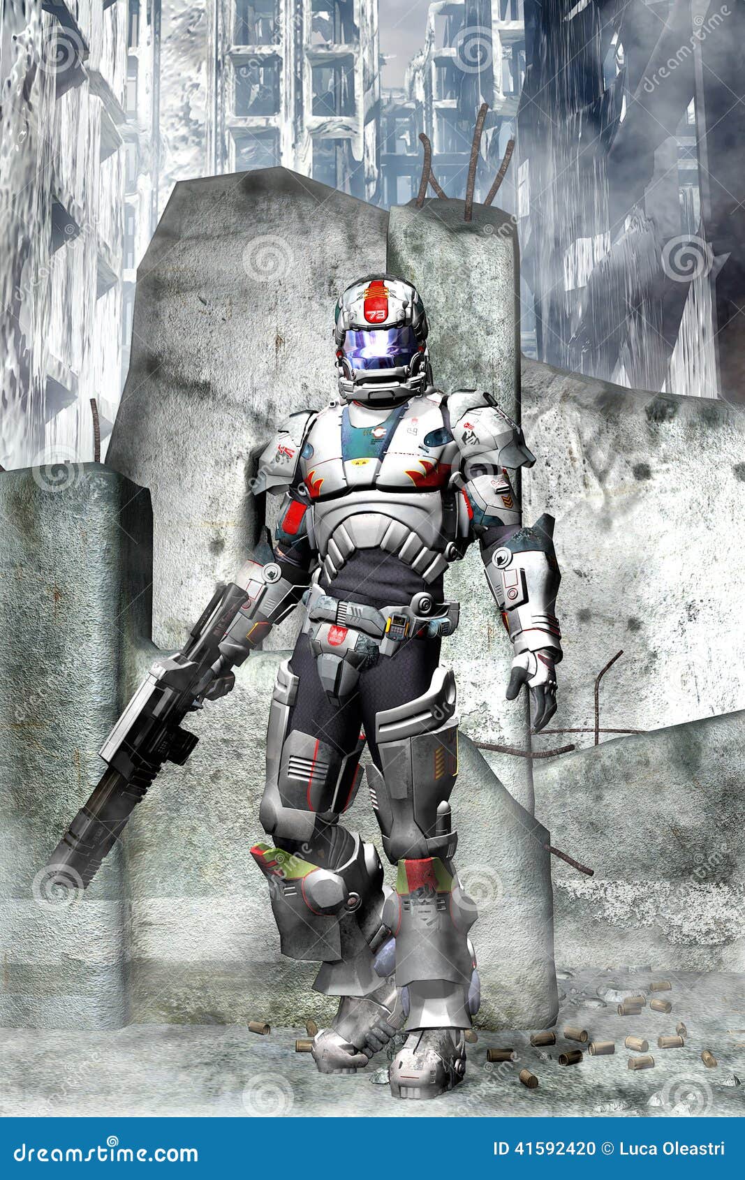 Futuristic Soldier In Bulletproof Armor Holding A Gun , Warrior ...