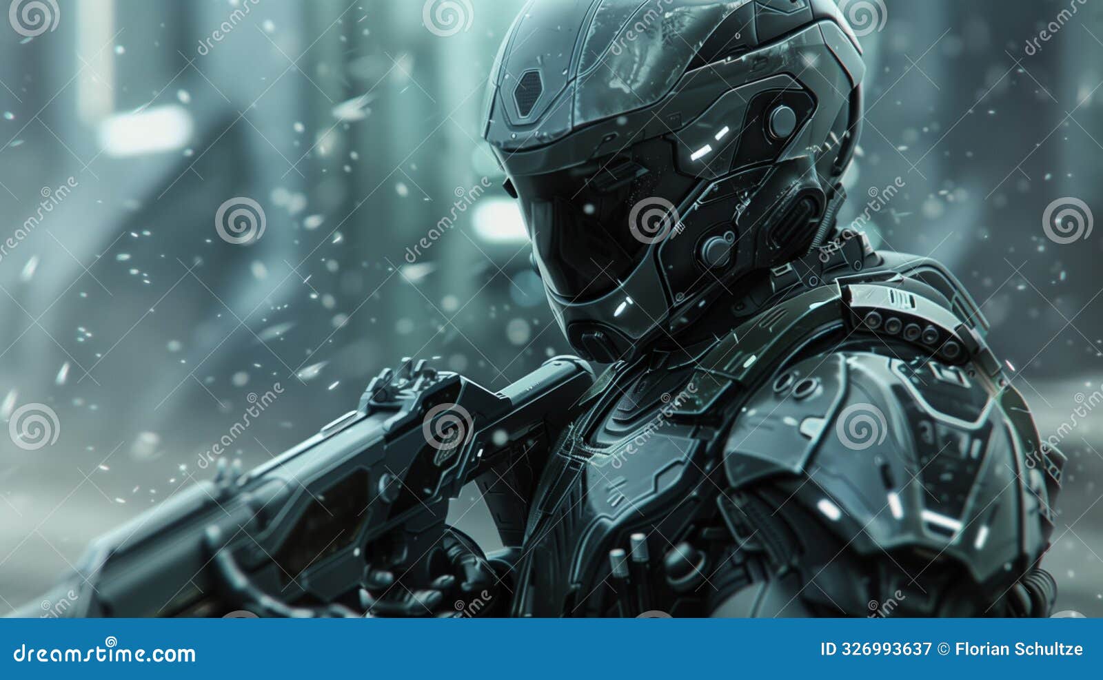 Futuristic Soldier in High-tech Armor Stock Illustration - Illustration ...