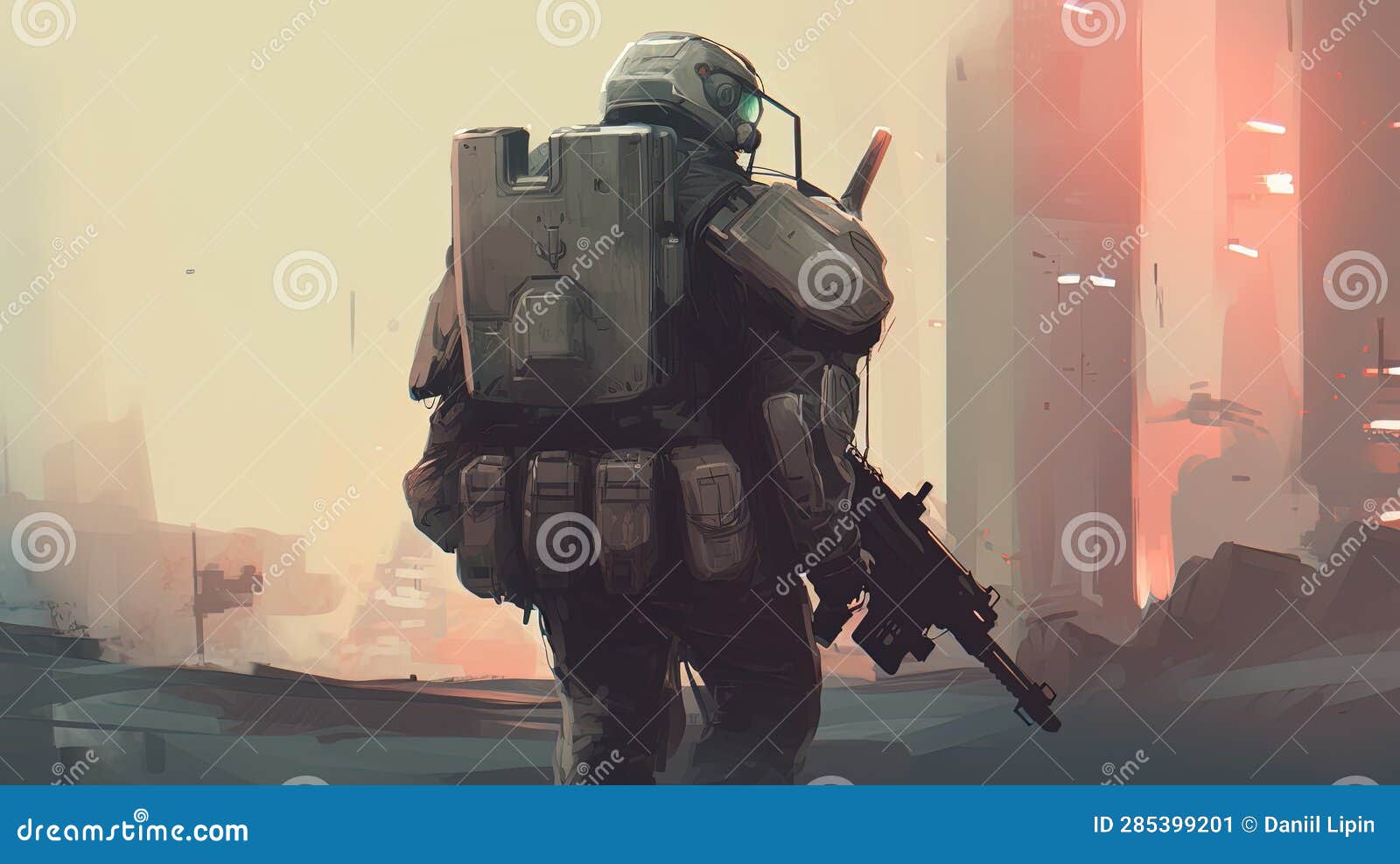 A Futuristic Soldier with a Jetpack Stock Illustration - Illustration ...