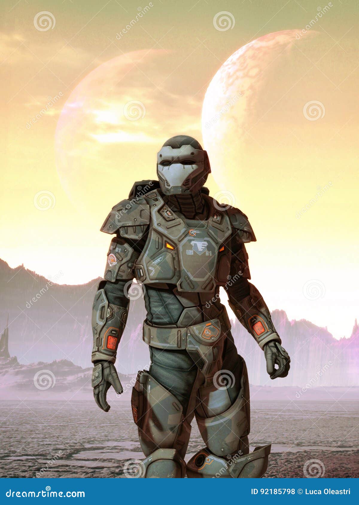 Futuristic Soldier and Moons Stock Illustration - Illustration of book ...
