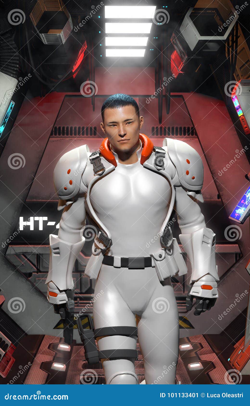 Futuristic Soldier in White Uniform Stock Illustration - Illustration ...