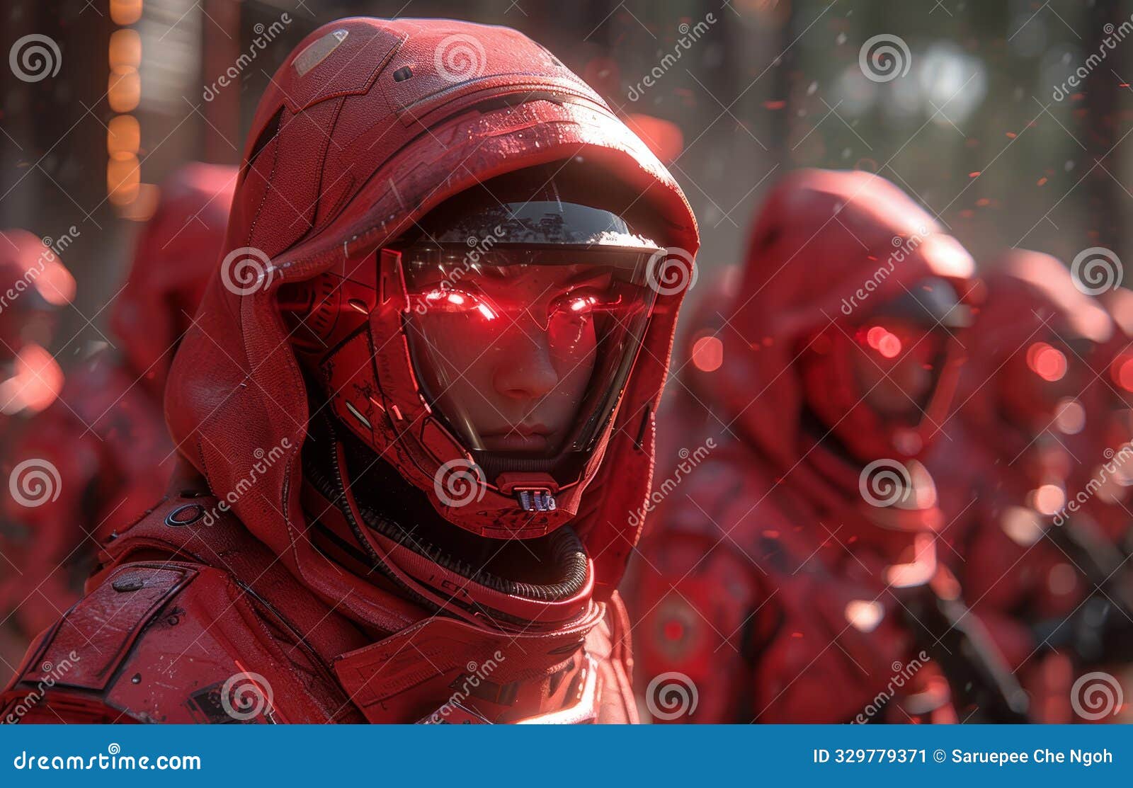 Futuristic Soldiers In Armored Suits Patrol Snowy Urban Environment ...