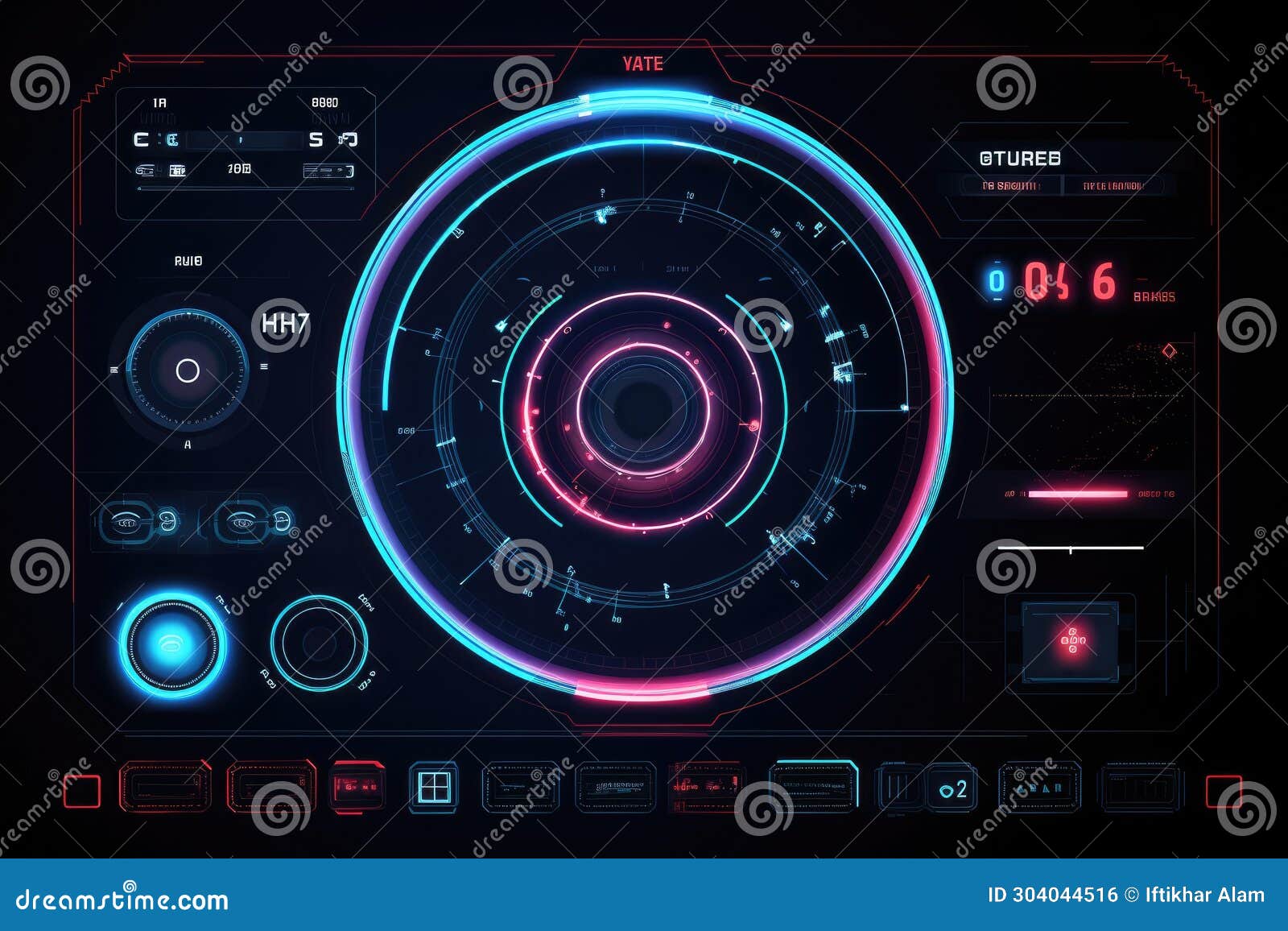 Futuristic Sound Board with Neon Lights, High-Tech Audio Control, HUD ...