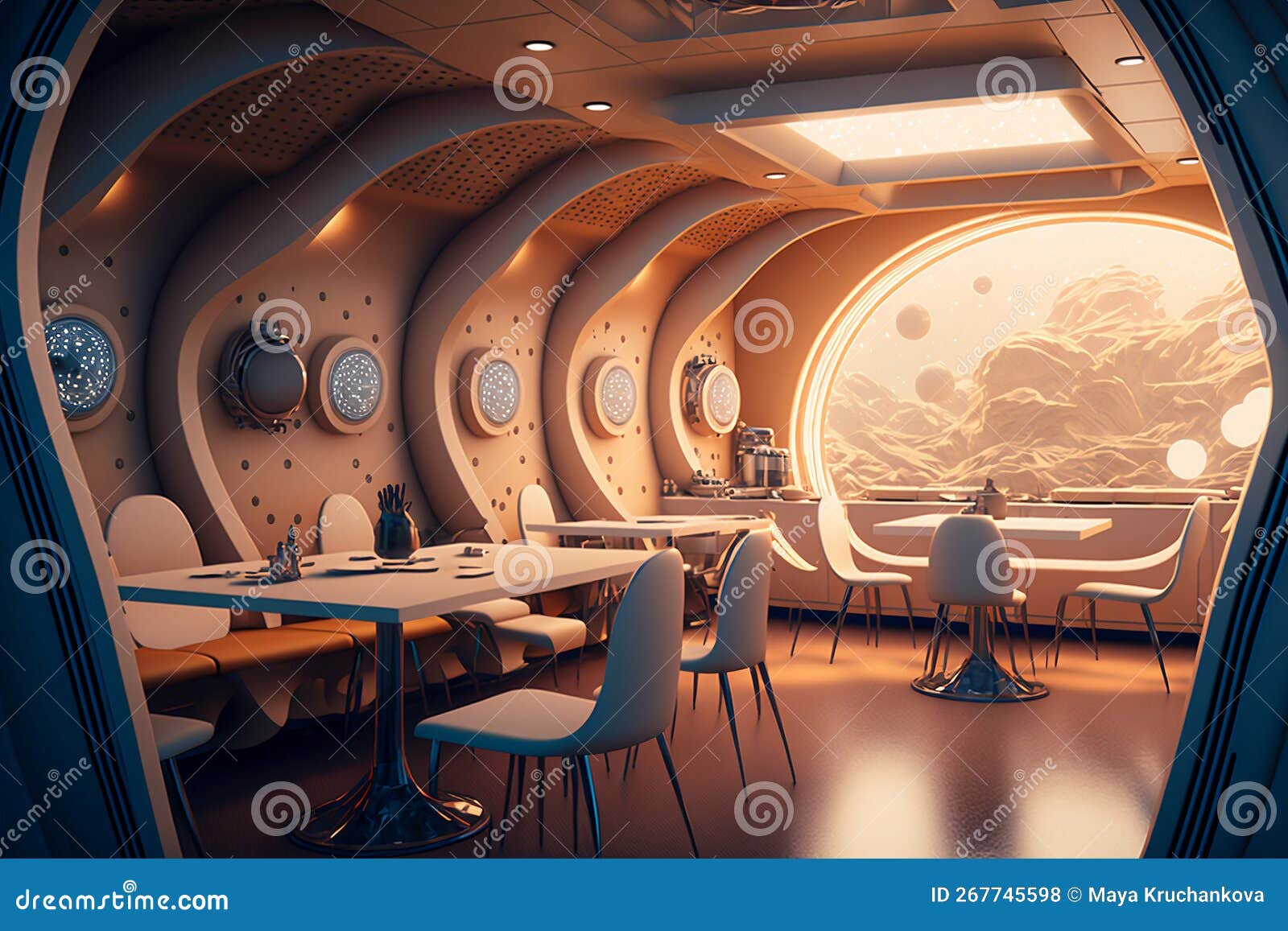 Futuristic Space Cafe Design with Rounded Lines Stock Illustration ...