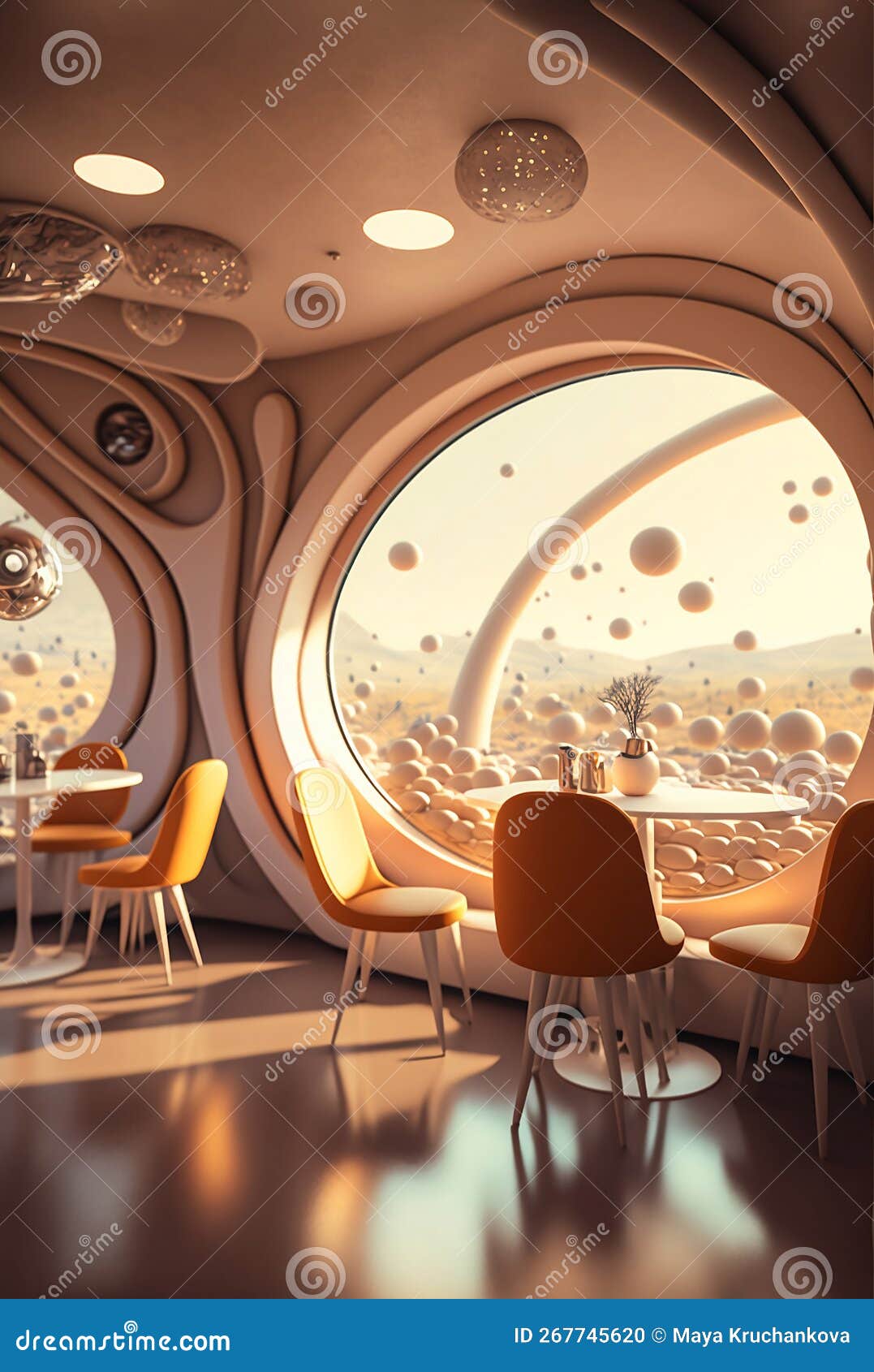 Futuristic Space Cafe Design with Rounded Lines Stock Illustration ...