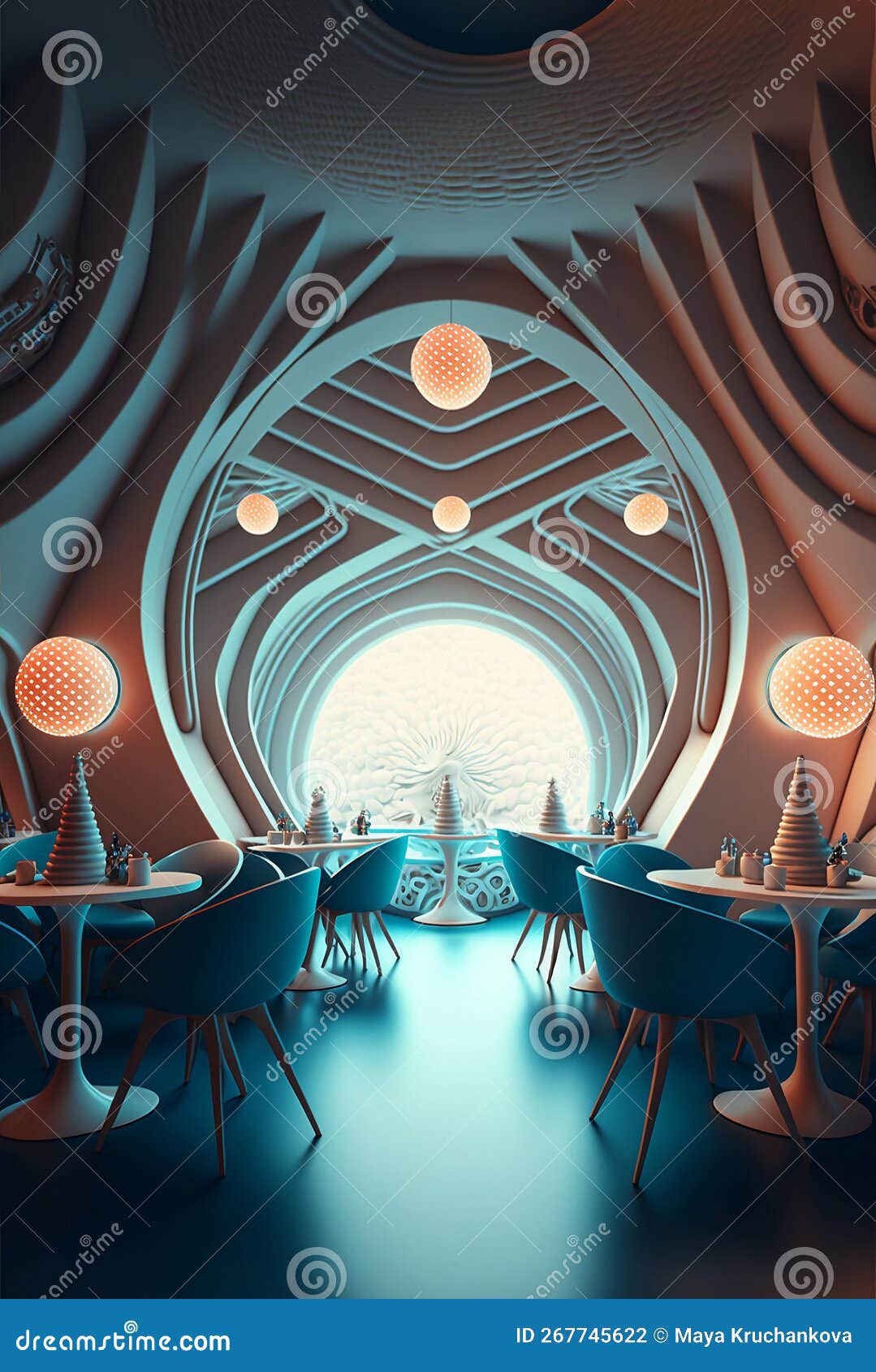 Futuristic Space Cafe Design with Rounded Lines Stock Illustration ...
