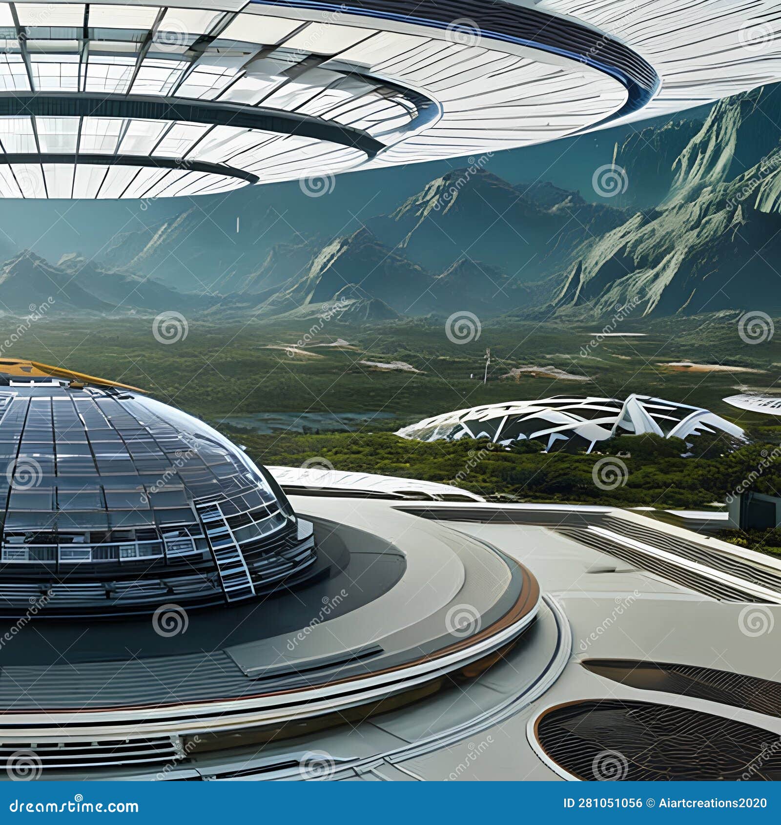 A Futuristic Space Colony on a Distant Planet, with Domed Habitats and ...