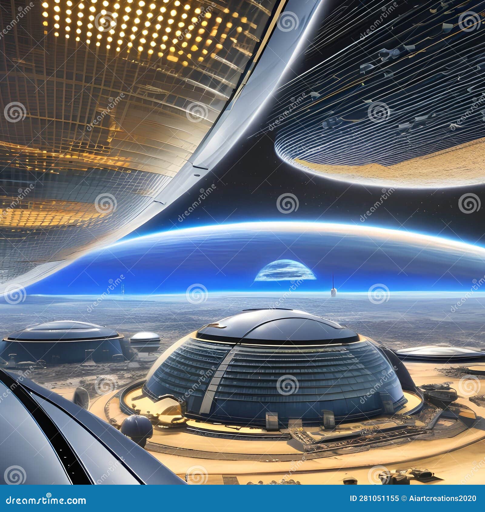 A Futuristic Space Colony on a Distant Planet, with Domed Habitats and ...