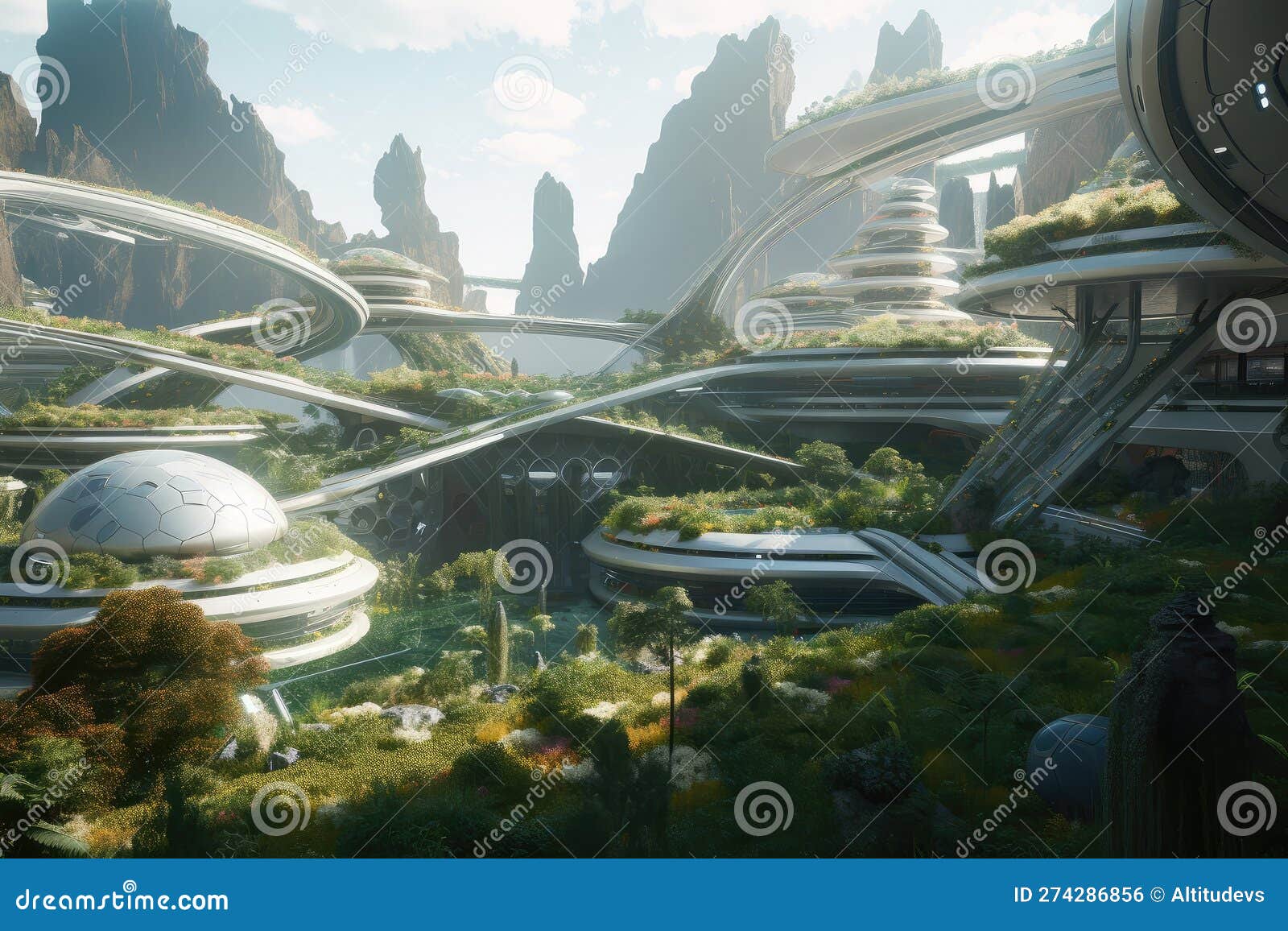 A Futuristic Space Colony, with Floating Structures and Greenery ...
