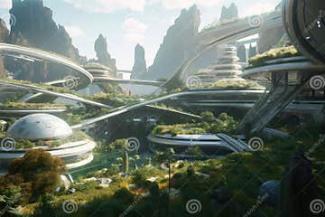 A Futuristic Space Colony, with Floating Structures and Greenery ...