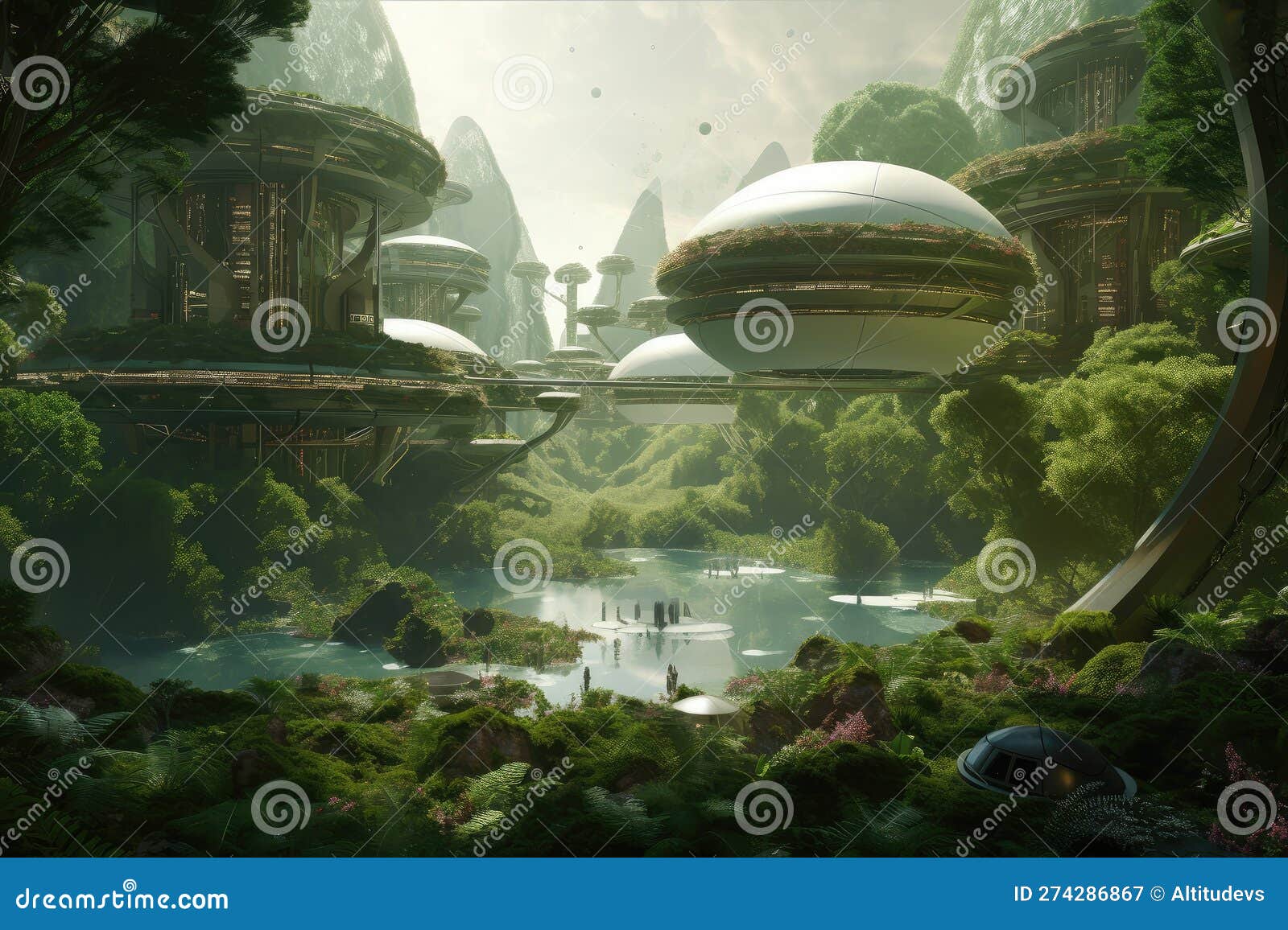 A Futuristic Space Colony, with Floating Structures and Greenery ...