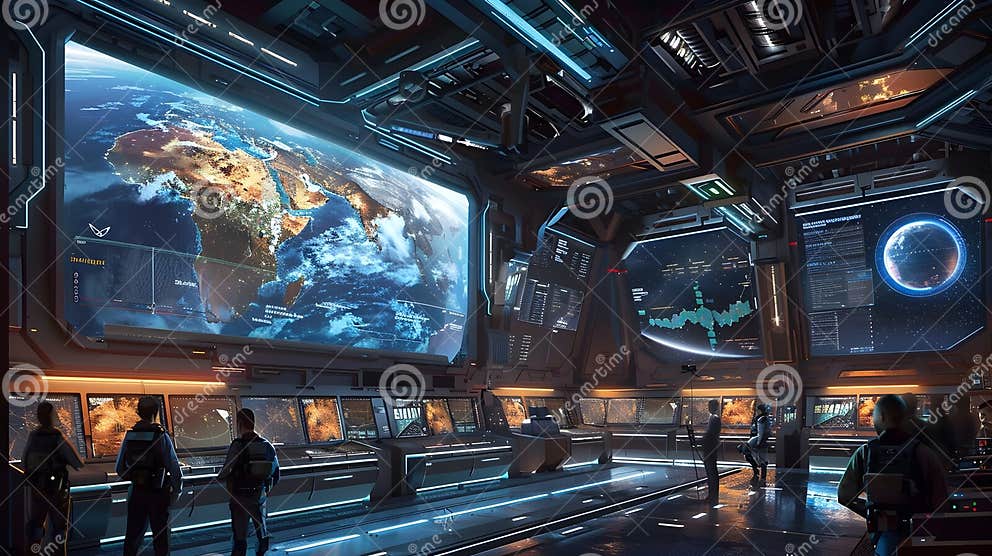Futuristic Space Command Center with Holographic Displays and Satellite ...