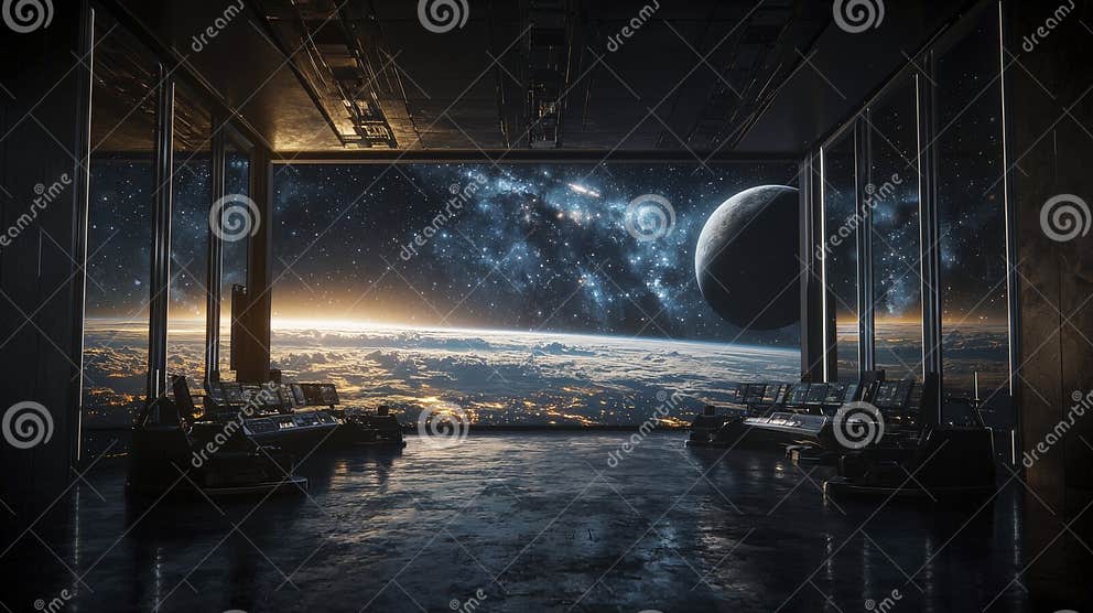 Futuristic Space Command Center Overlooking Cosmic Horizon Sci-fi ...