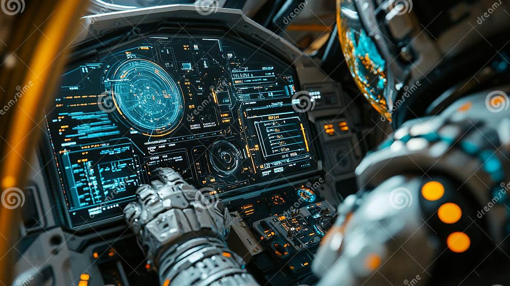 Futuristic Space Control Panel with Astronaut in Action Stock ...