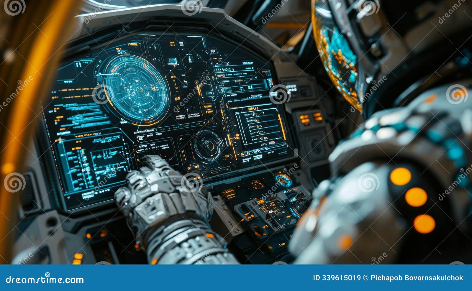 Futuristic Space Control Panel with Astronaut in Action Stock ...