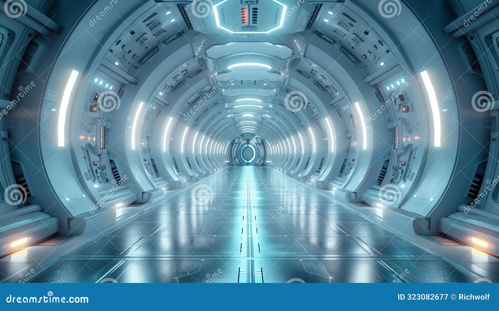 The Space Corridor in a Futuristic Scifi Style is Illuminated with Neon ...