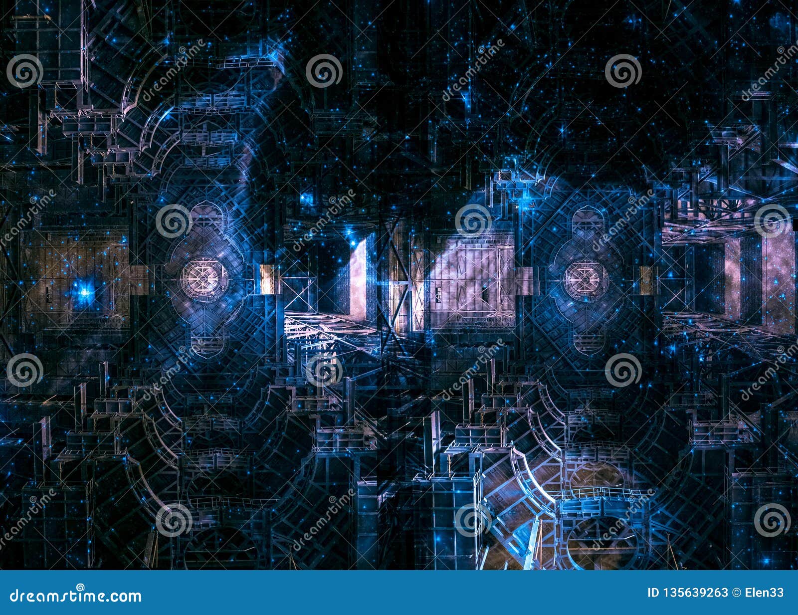 Futuristic Space Design Structure in Galaxy. Stock Illustration ...