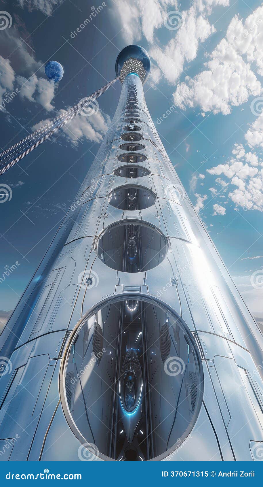 Space Elevator Structure Extends From Earth Into Orbit Amidst A Starry ...