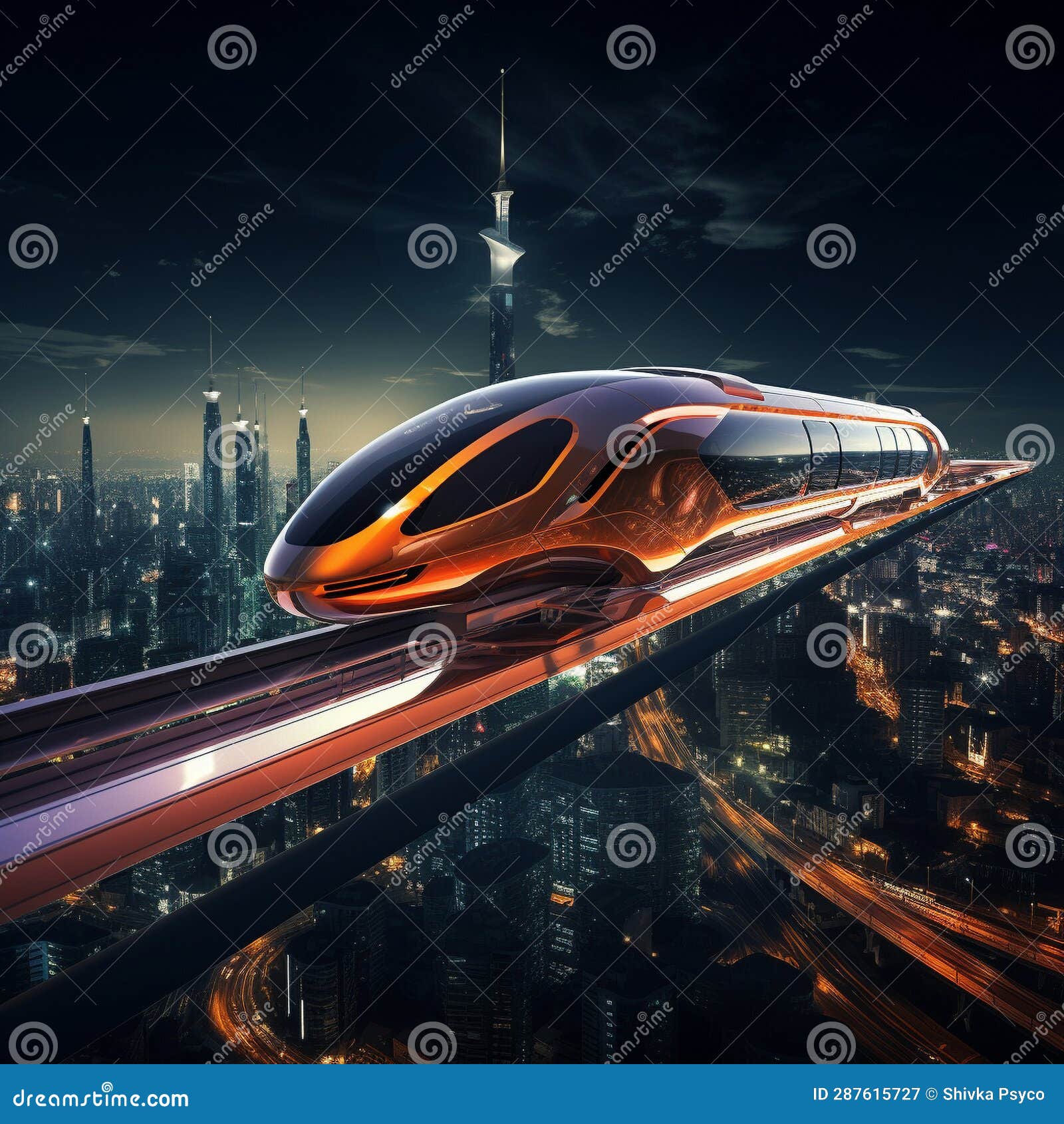 Futuristic Space Express Metro Running on Track Generative AI Stock ...