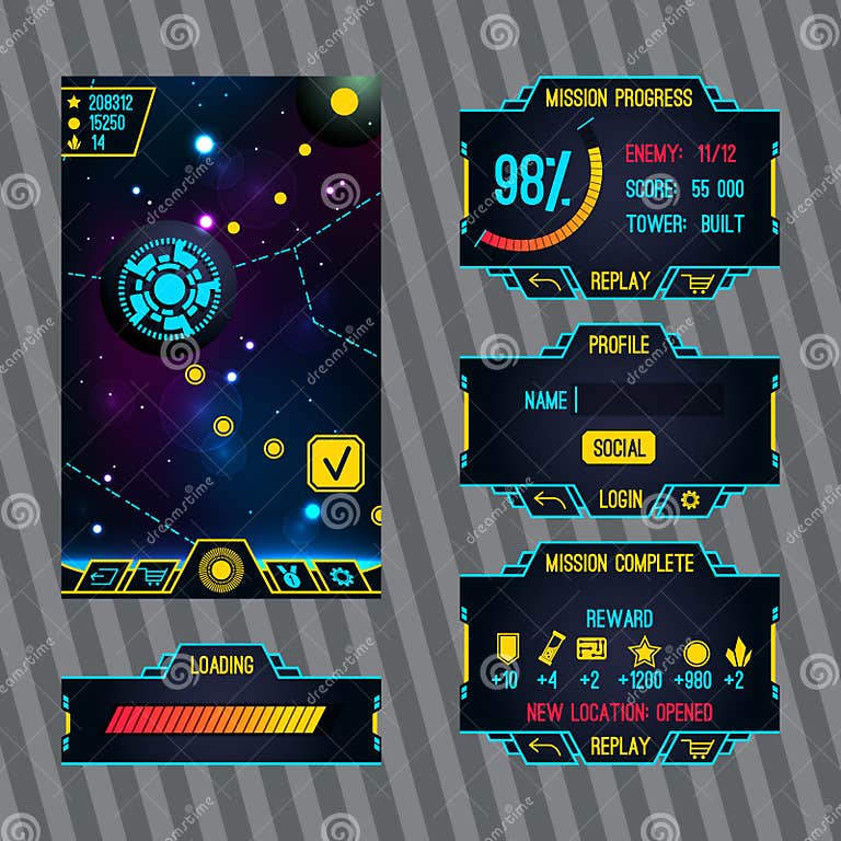 Futuristic Space Game Interface with Screen Stock Vector - Illustration ...
