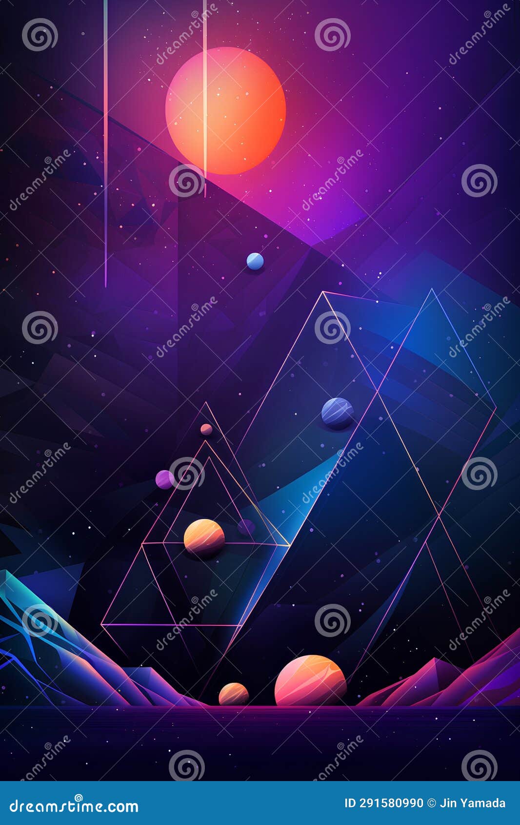 Futuristic Space Landscape with Planets, Stars and Galaxy. Vector ...