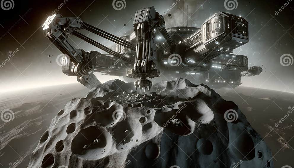 Futuristic Space Mining: Advanced Spaceship Extracting Asteroid Resources Stock Photo - Image of ...