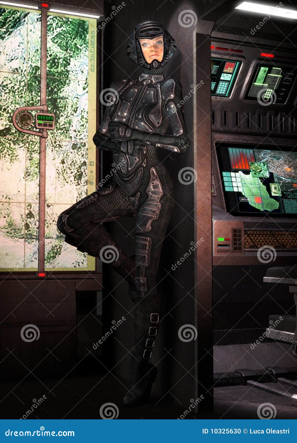 Futuristic Space Pilot Girl Stock Illustration - Illustration of indoor ...