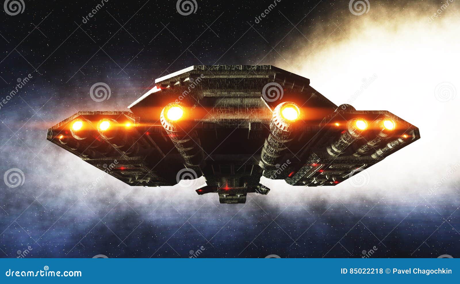 Futuristic Space Ship in . Earth Planet Wonderfull View. Realistic ...