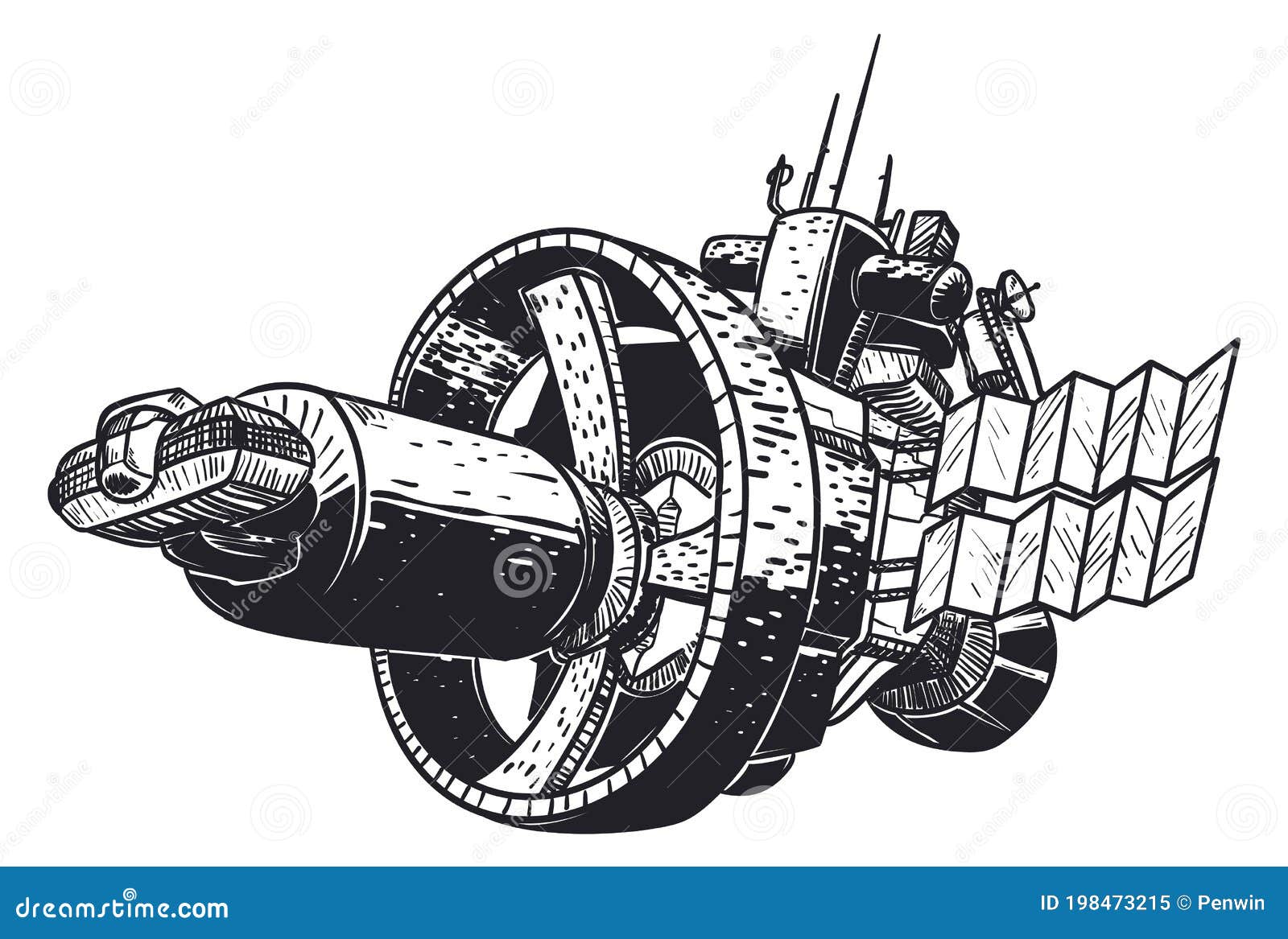 Futuristic Space Ship and Human Outpost, Vector Illustration Stock ...