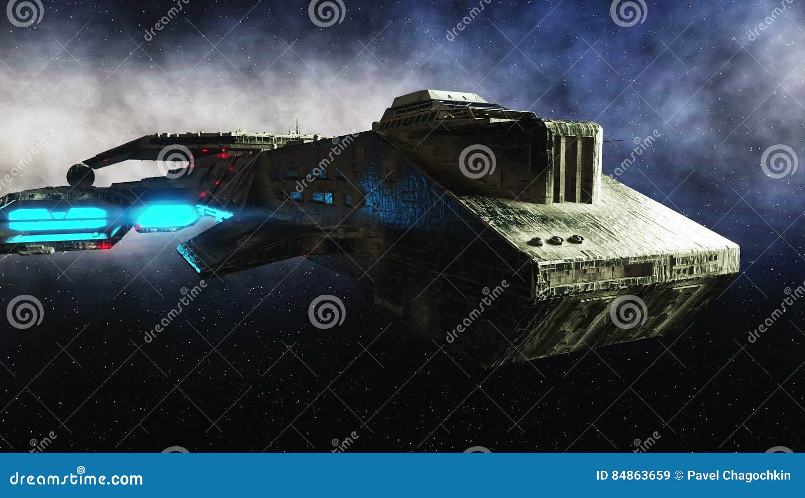 Futuristic Space Ship in Space. Earth Planet Wonderfull View. Realistic ...