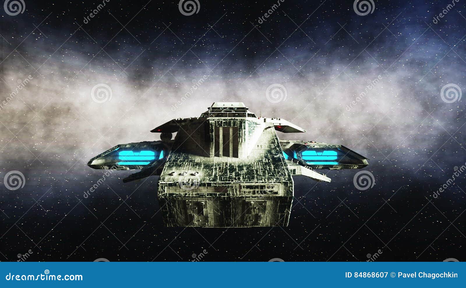 Futuristic Space Ship in Space. Earth Planet Wonderfull View. Realistic ...