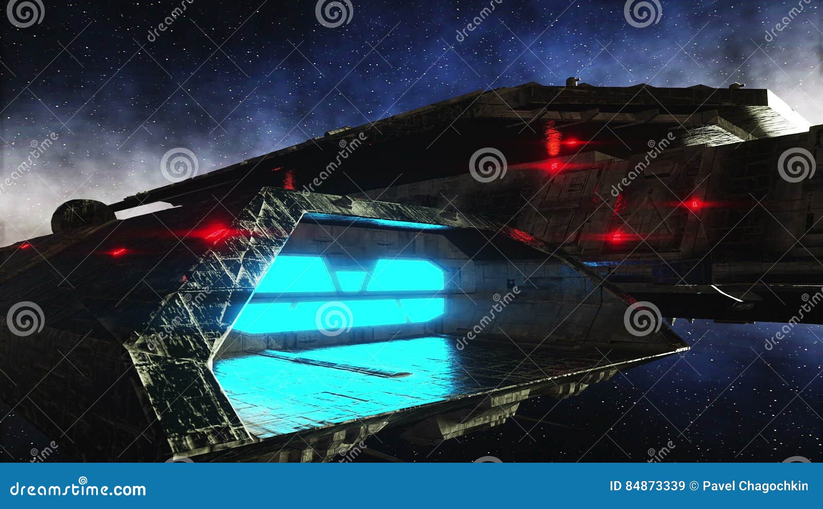 Futuristic Space Ship in Space. Earth Planet Wonderfull View. Realistic ...