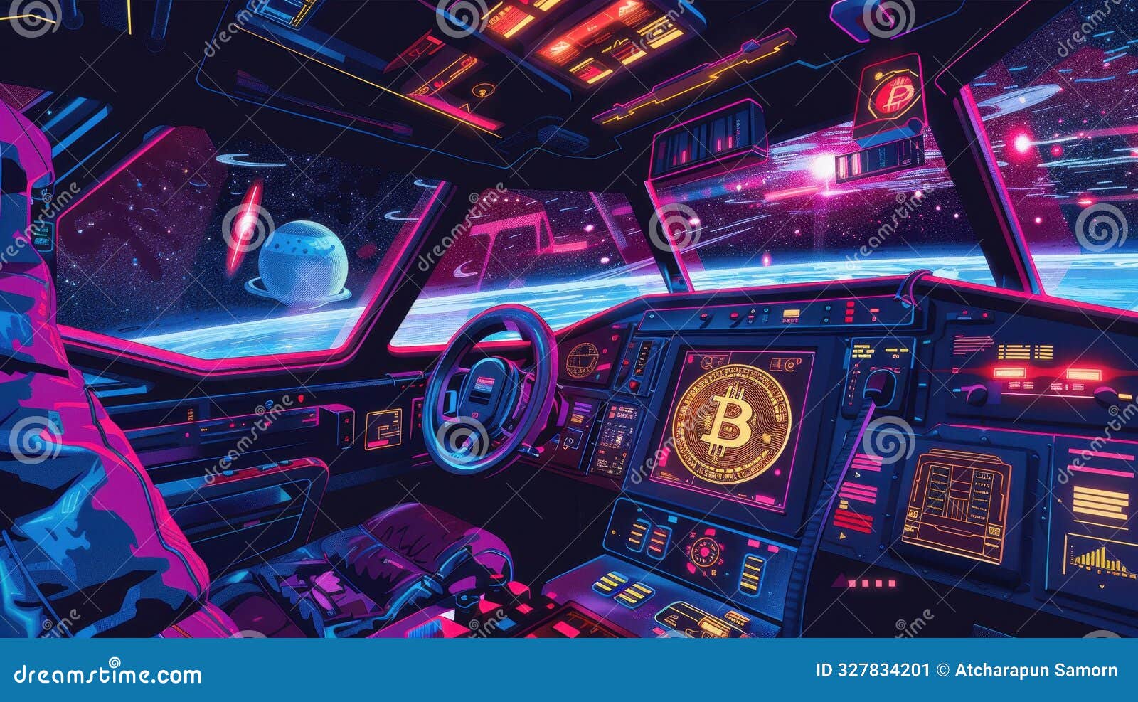 A Futuristic Space Shuttle Cockpit with a Large B on the Dashboard ...