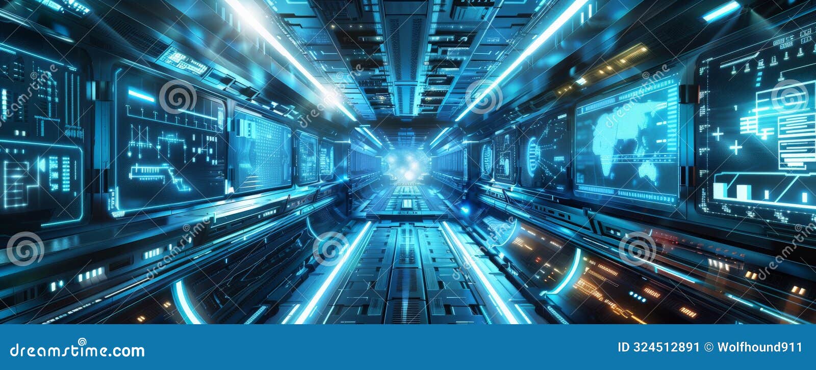 A Futuristic Space Station Background with Sleek Metallic Corridors ...