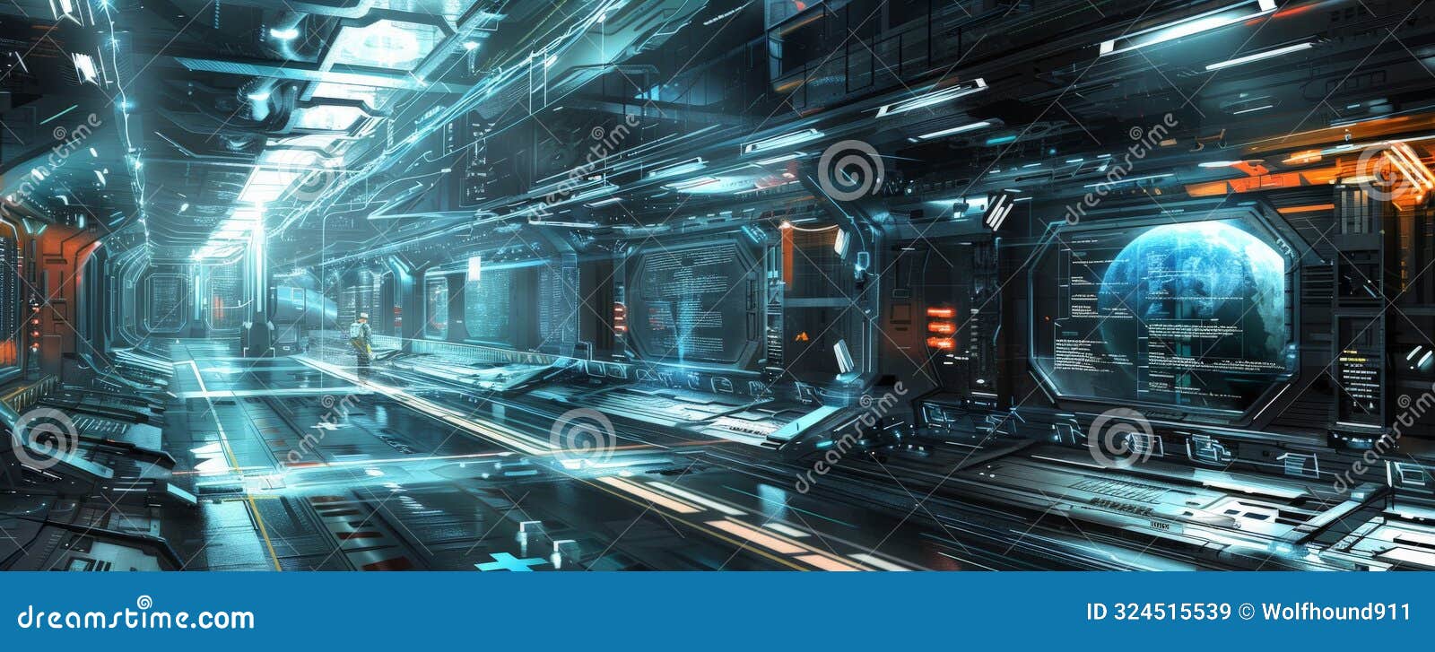 A Futuristic Space Station Background with Sleek Metallic Corridors ...