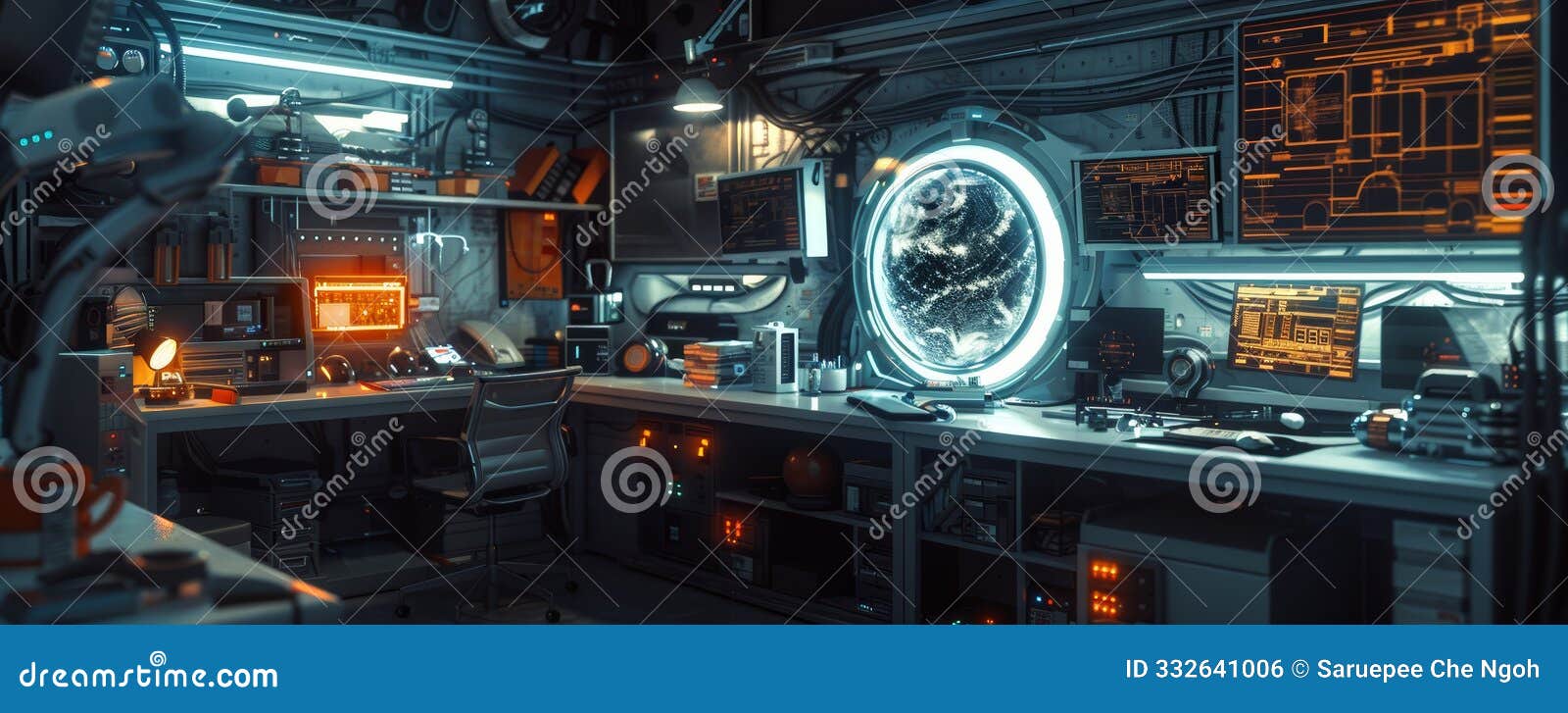 Futuristic Space Station Control Room with Advanced Technology and ...