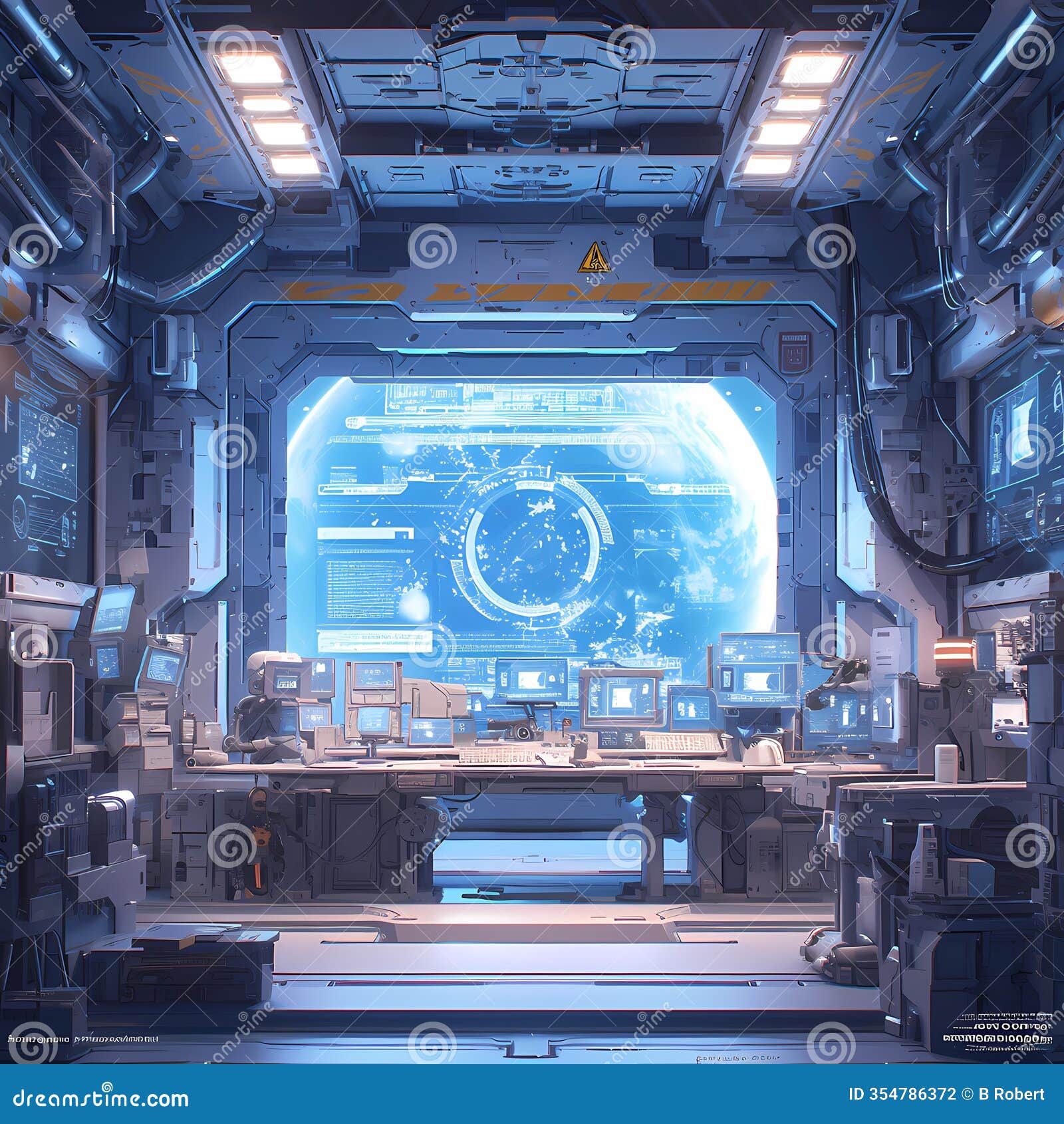 Futuristic Space Station Control Room Stock Illustration - Illustration ...