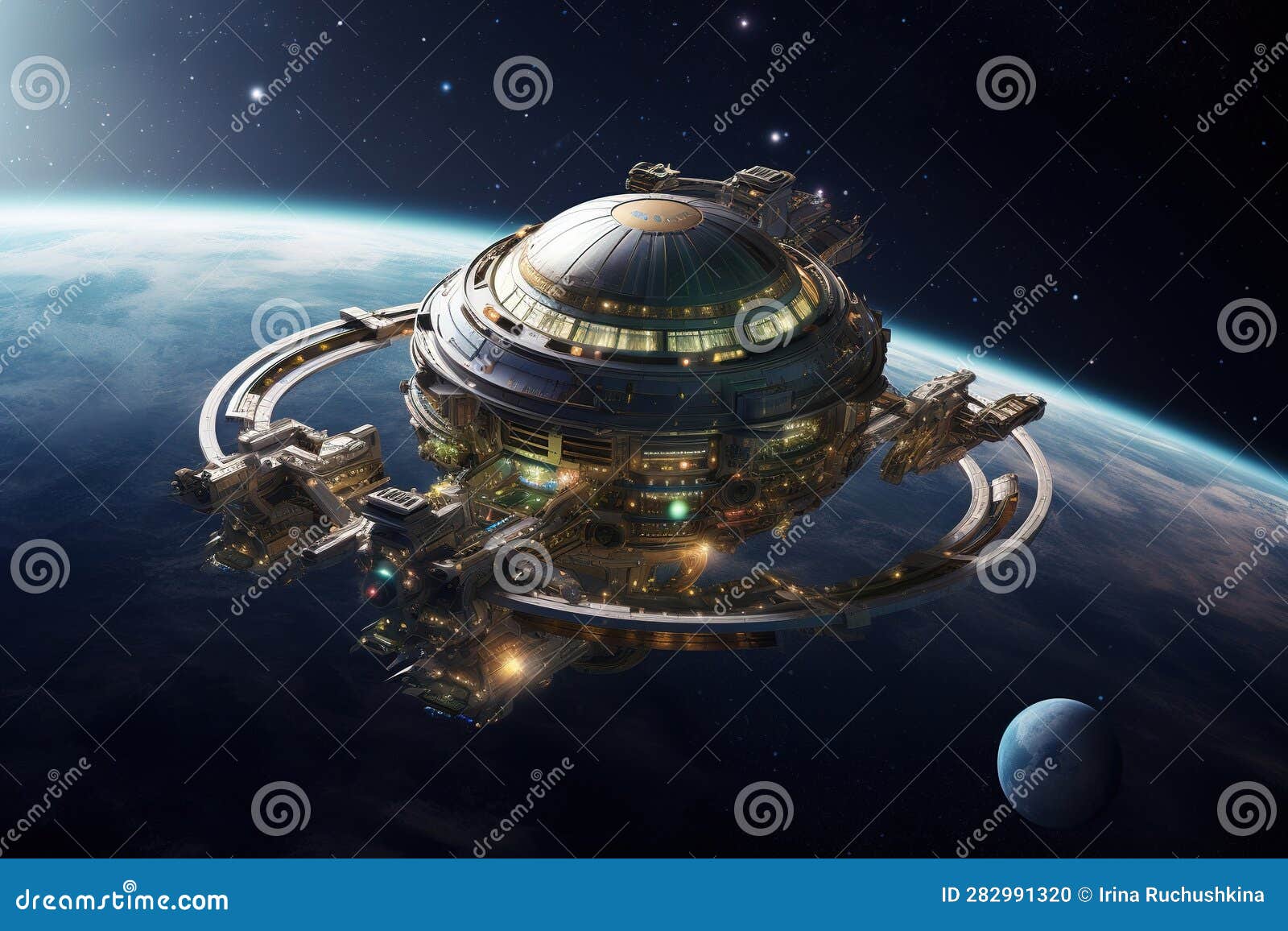 Futuristic Space Station in Deep Space. Sci-fi Wallpaper Generative AI ...