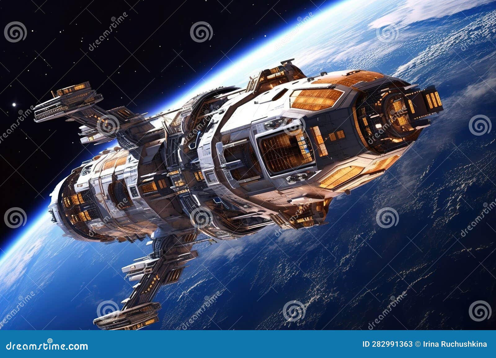 Futuristic Space Station in Deep Space. Sci-fi Wallpaper Generative AI ...