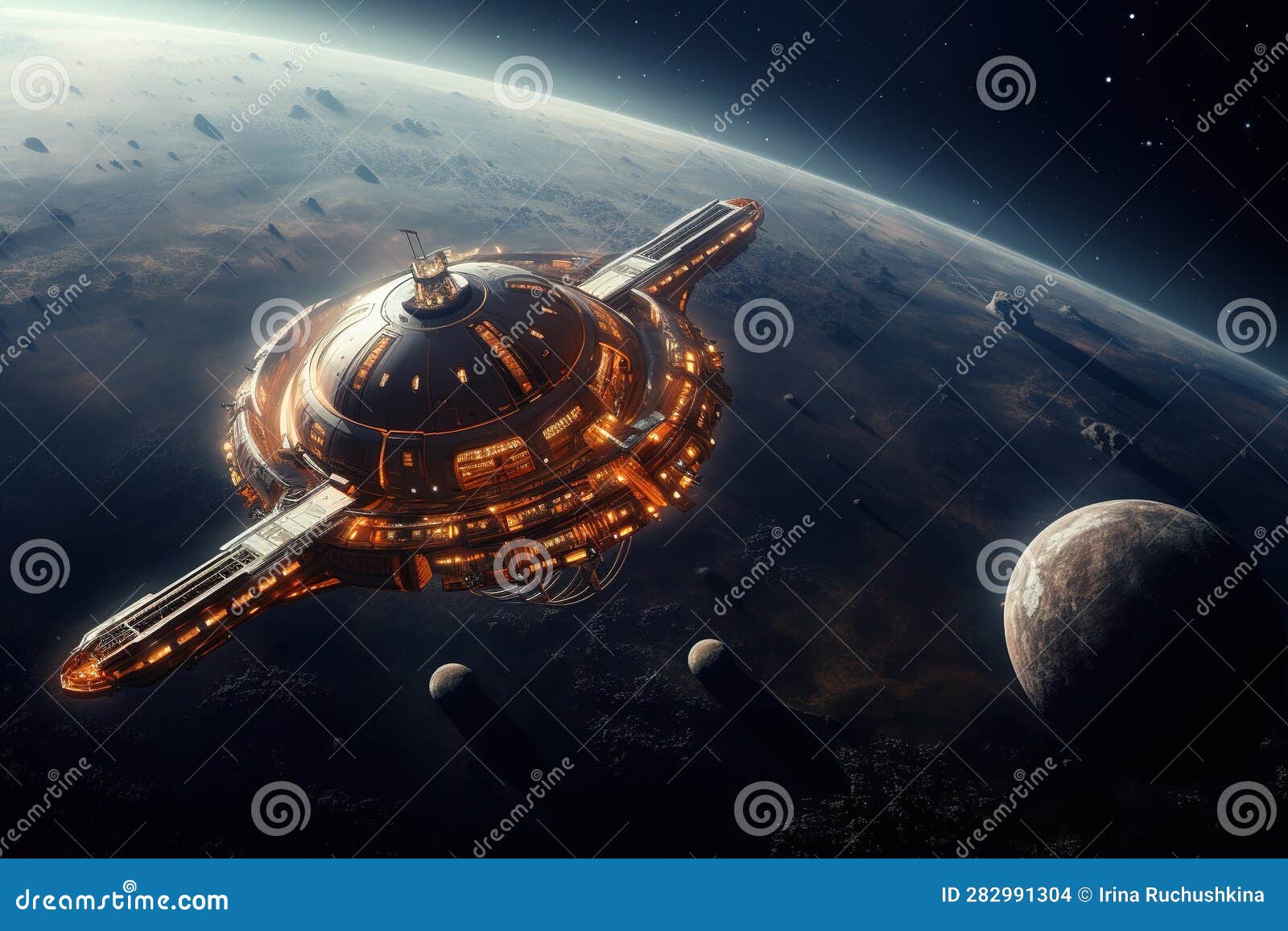Futuristic Space Station in Deep Space. Sci-fi Wallpaper Generative AI ...
