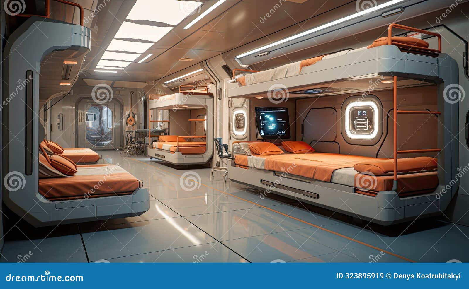 Futuristic Space Station Dormitory Interior Design Stock Illustration ...